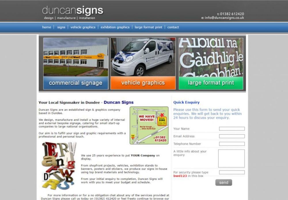 Website designed for Duncan Signs in Dundee